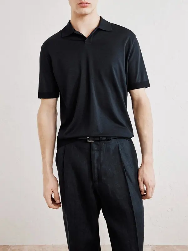 Altea Pierre Lyocell And Cotton-blend Polo Shirt - Black