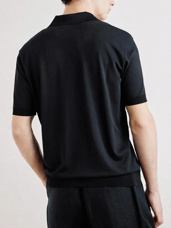 Altea Pierre Lyocell And Cotton-blend Polo Shirt - Black