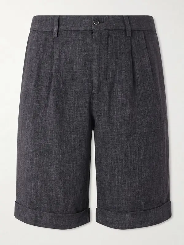 Barena Venezia Scandola Simodo Straight-leg Pleated Linen-blend Gabardine Shorts - Gray