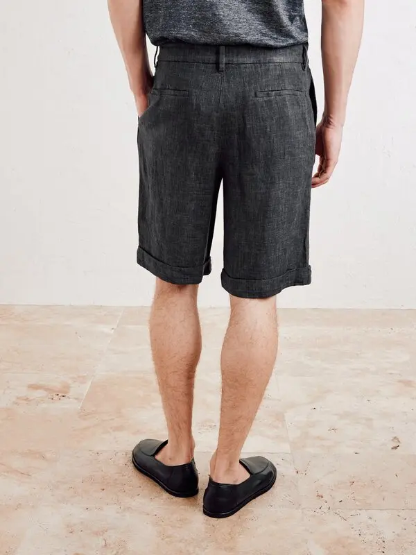 Barena Venezia Scandola Simodo Straight-leg Pleated Linen-blend Gabardine Shorts - Gray