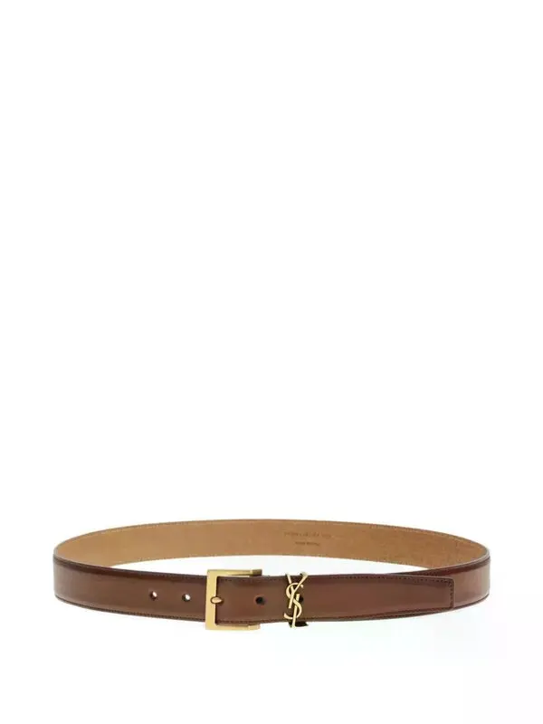 Saint Laurent Cassandre Leather Belt - Brown