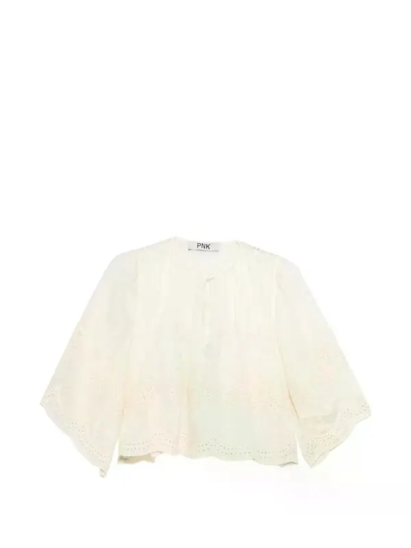 PNK Pleated Embroidered Blouse - Neutrals