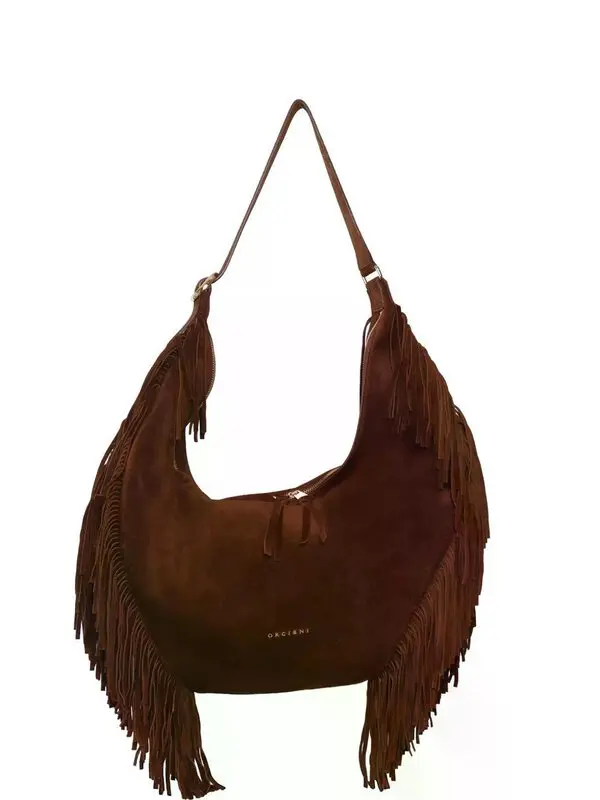 ORTIGNI Isola Peach Fringed Leather Shoulder Bag - Brown