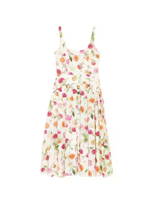 Carolina Herrera Poppy-print Midi Dress - Neutrals