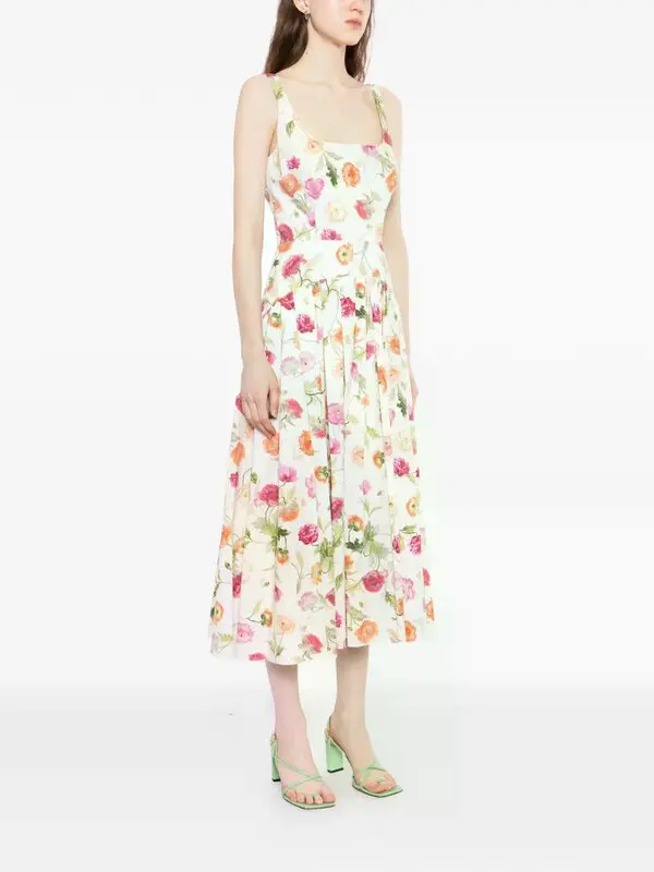 Carolina Herrera Poppy-print Midi Dress - Neutrals