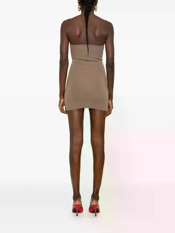 brown bandeau mini dress Bandeau Puffball Detail Front Slit Mini Dress In Chocolate Brown | EGO US
