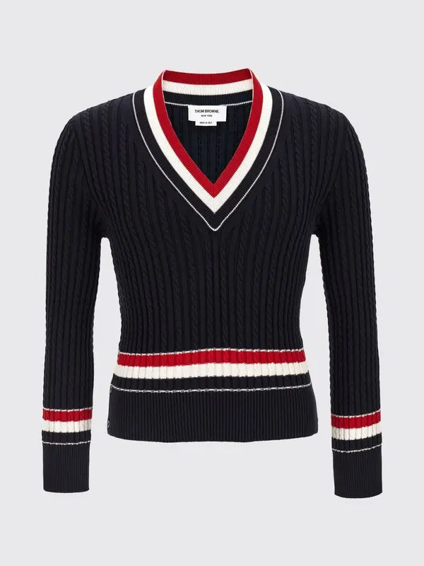 Thom Browne Cotton V-neck Jumper - Navy
