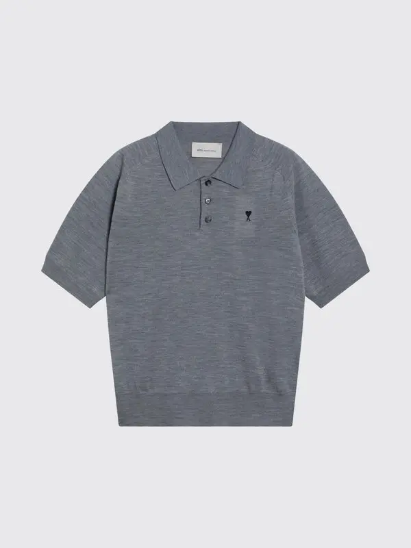 AMI Paris Knitted Wool Polo Shirt - Grey