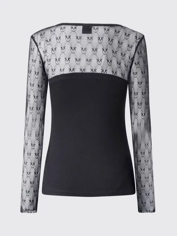 Pinko Long-sleeve T-shirt With All-over Logo Tulle Inserts