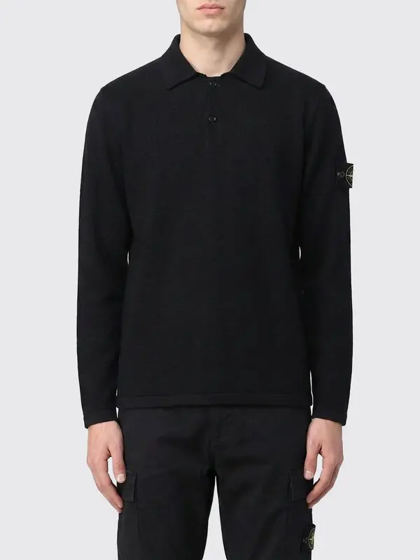 Stone Island Fine Knit Cotton Polo Shirt - Black
