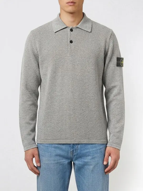 Stone Island Fine Knit Cotton Polo Shirt - Grey