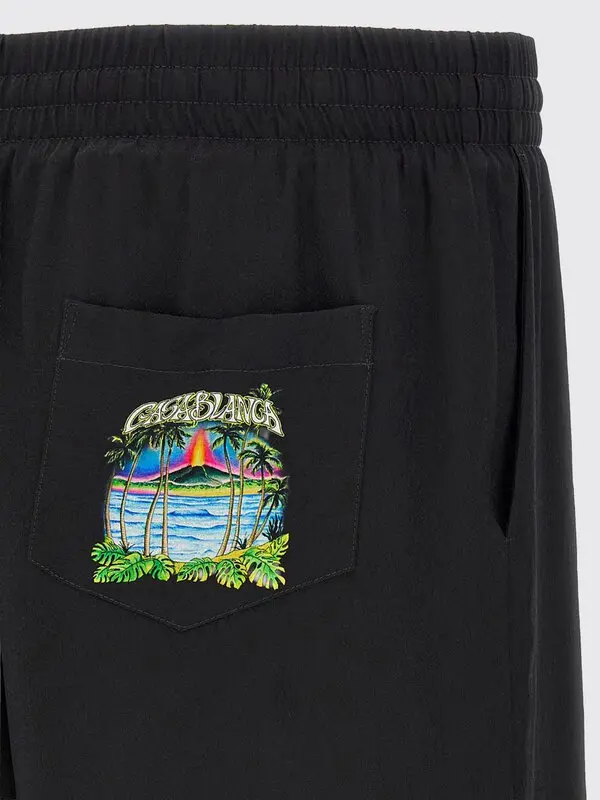 Casablanca Pure Silk Tropical Print Shorts - Black