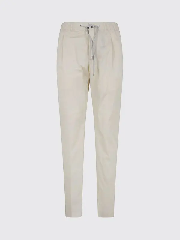 PT TORINO Slim Fit Cotton Blend Trousers With Drawstring - White