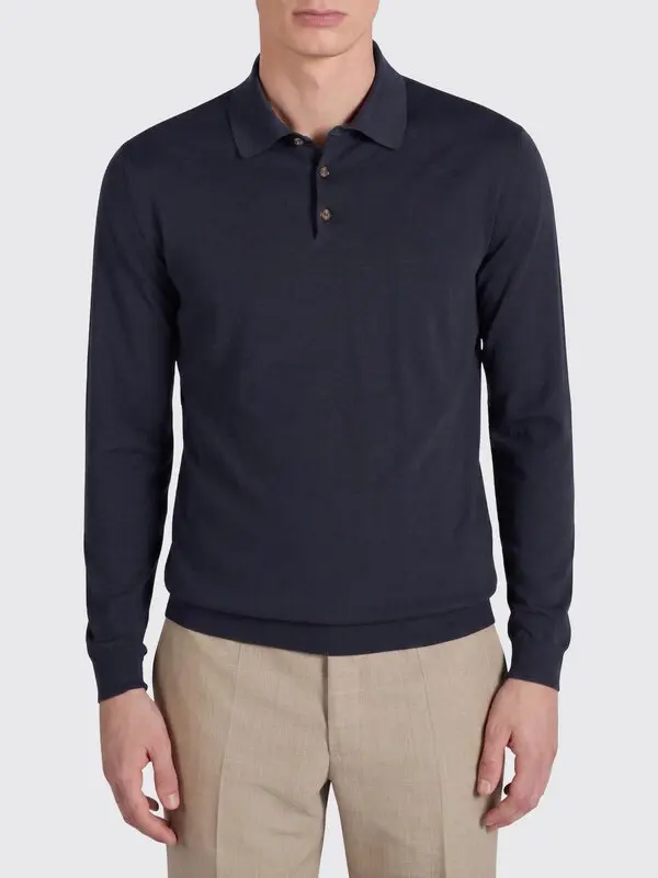 ZANONE Cotton And Silk Knit Polo Shirt - Blue