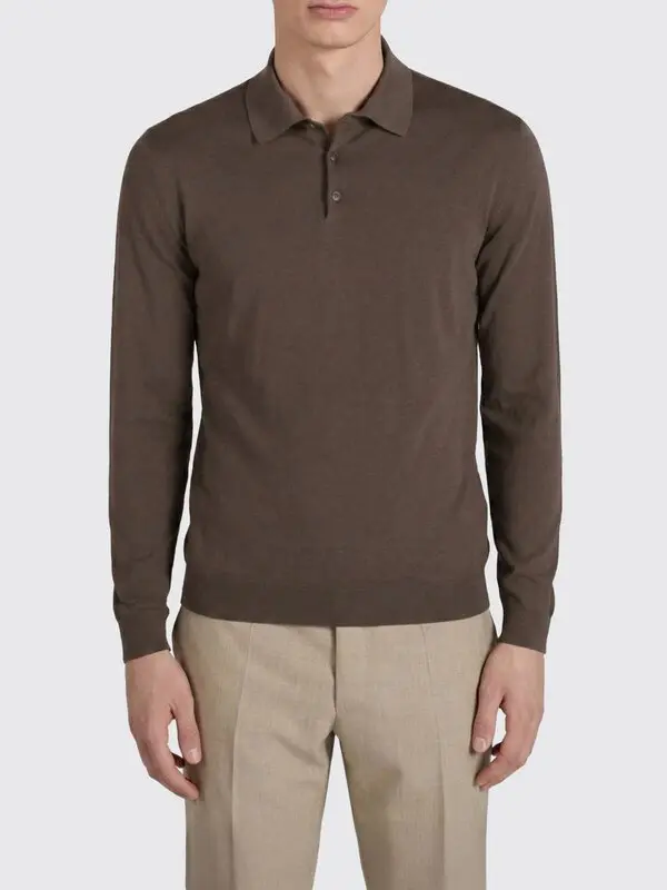 ZANONE Cotton And Silk Knit Polo Shirt - Brown