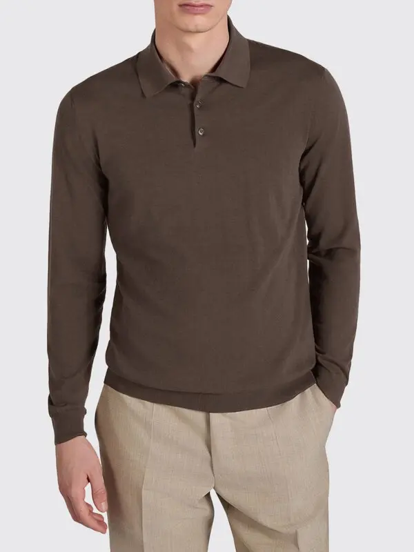 ZANONE Cotton And Silk Knit Polo Shirt - Brown