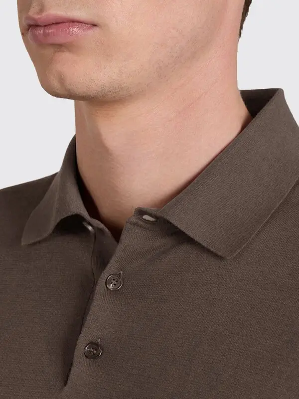 ZANONE Cotton And Silk Knit Polo Shirt - Brown