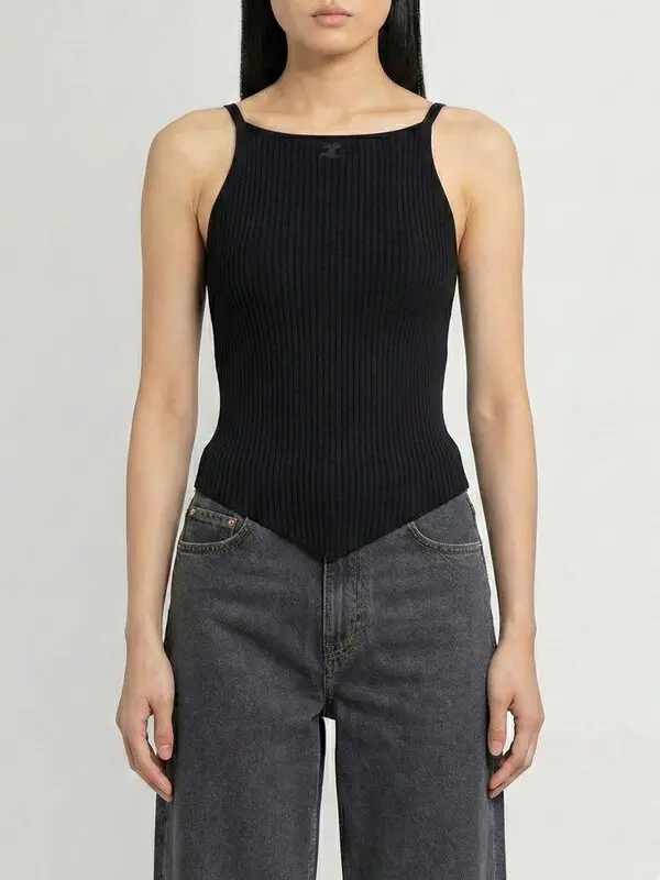 COURREGES Ribbed Tank Top - Black