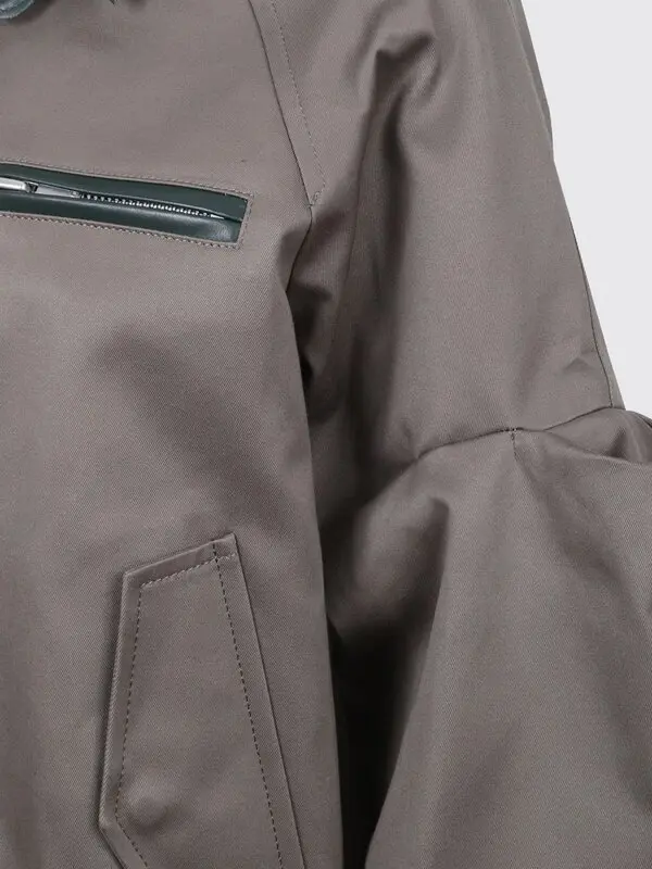 Sacai Short Cotton Shirt Jacket With Leather Collar - Grey