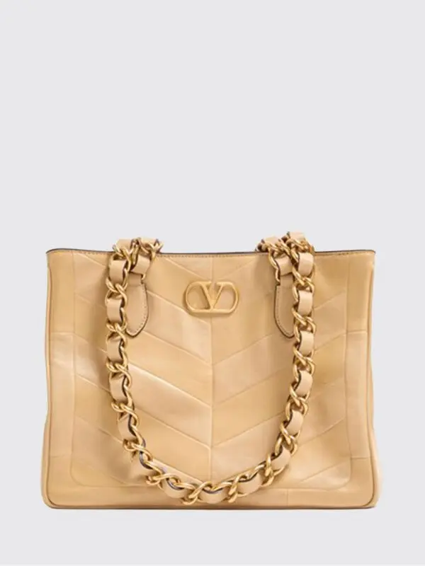 Valentino Garavani Quilted Shoulder Bag With Chain Strap - Beige