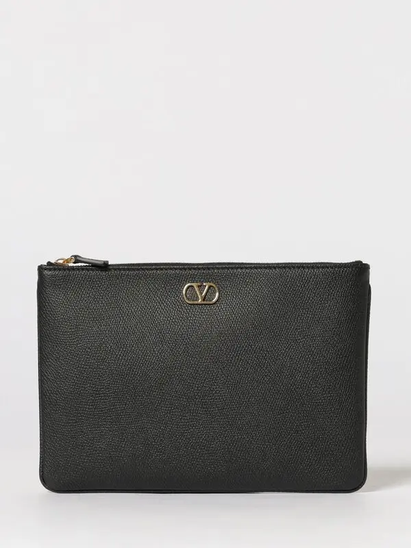 Valentino Garavani Leather Clutch With Gold Tone Vlogo