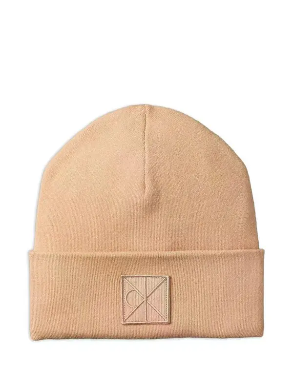 Calvin Klein Square-logo-patch Beanie - Neutrals