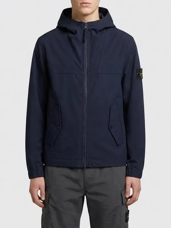 Stone Island Cotton Hooded Windbreaker Jacket - Navy