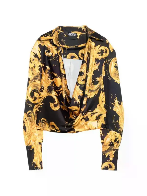 Versace Cowl-neck Baroque-print Blouse - Black