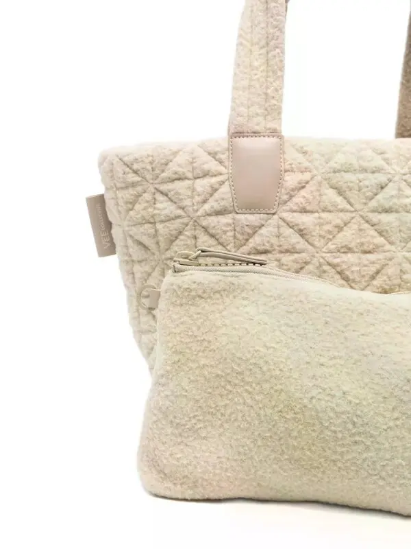 VEECOLLECTIVE Small Vee Quilted Sherpa Tote Bag - Neutrals