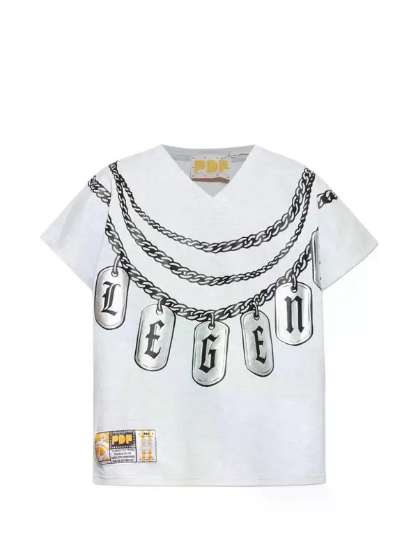 PDF Chain Print V-neck T-shirt - Grey