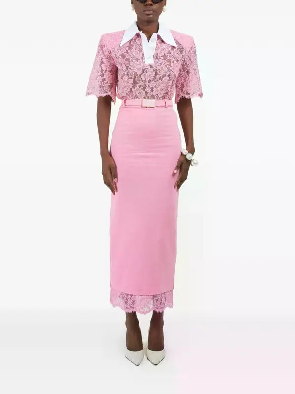 ROWEN ROSE Midi Skirt With Lace Trim