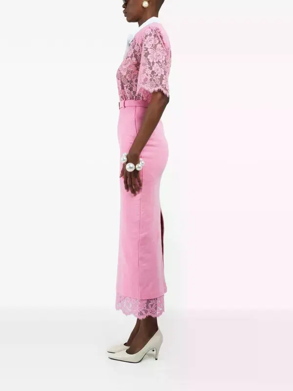 ROWEN ROSE Midi Skirt With Lace Trim