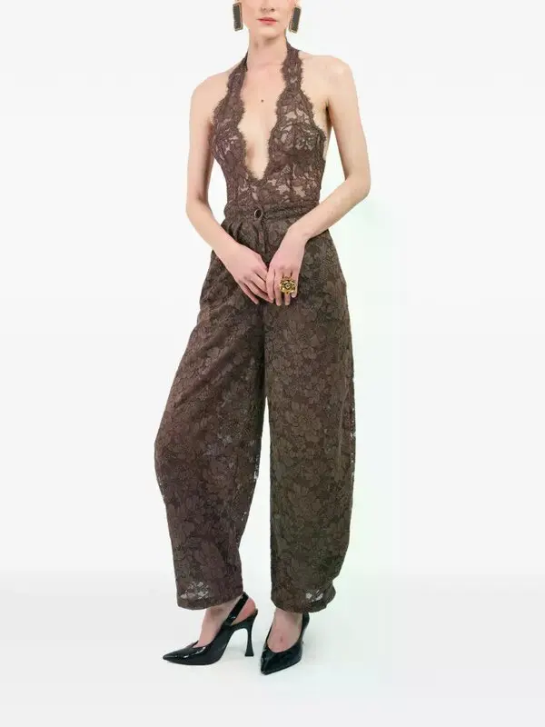 ROWEN ROSE Lace Carrot Trousers - Brown