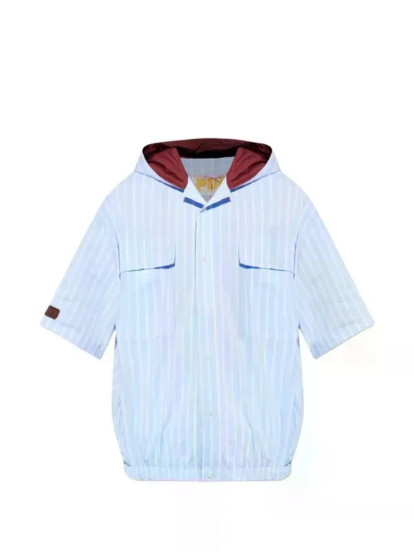PDF Striped Hooded Shirt - Blue