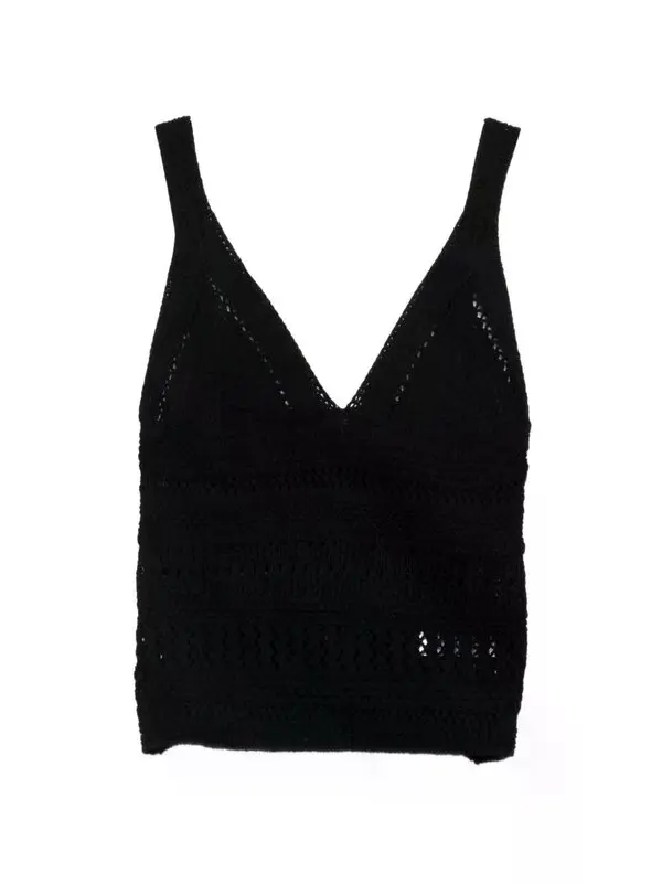 Alpha Studio Crochet V-neck Top - Black