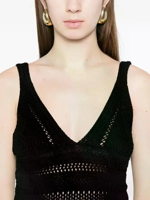 Alpha Studio Crochet V-neck Top - Black