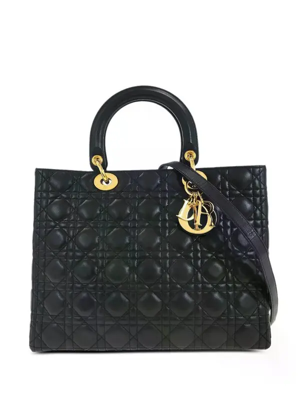 Dior 1999 Large Lady Cannage Tote Bag - Black
