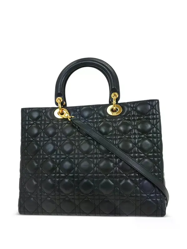 Dior 1999 Large Lady Cannage Tote Bag - Black
