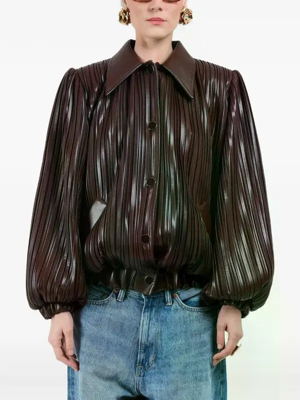 ROWEN ROSE Pleated Short Bomber Jacket - Brown