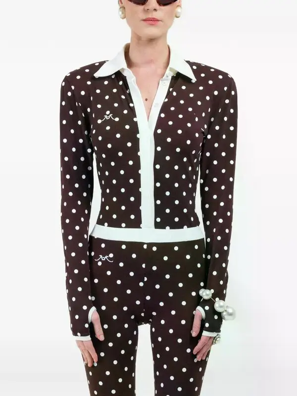 ROWEN ROSE Polka Dot Long-sleeve Polo