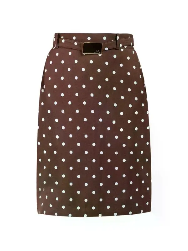 ROWEN ROSE Polka-dot Print Belted Midi Skirt