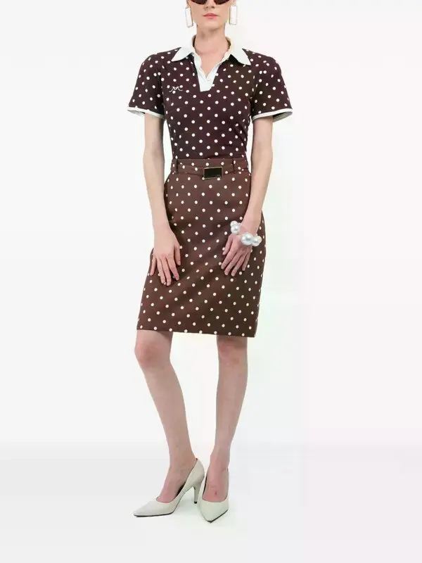 ROWEN ROSE Polka-dot Print Belted Midi Skirt