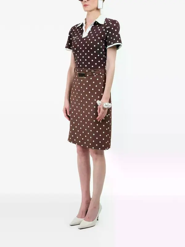 ROWEN ROSE Polka-dot Print Belted Midi Skirt