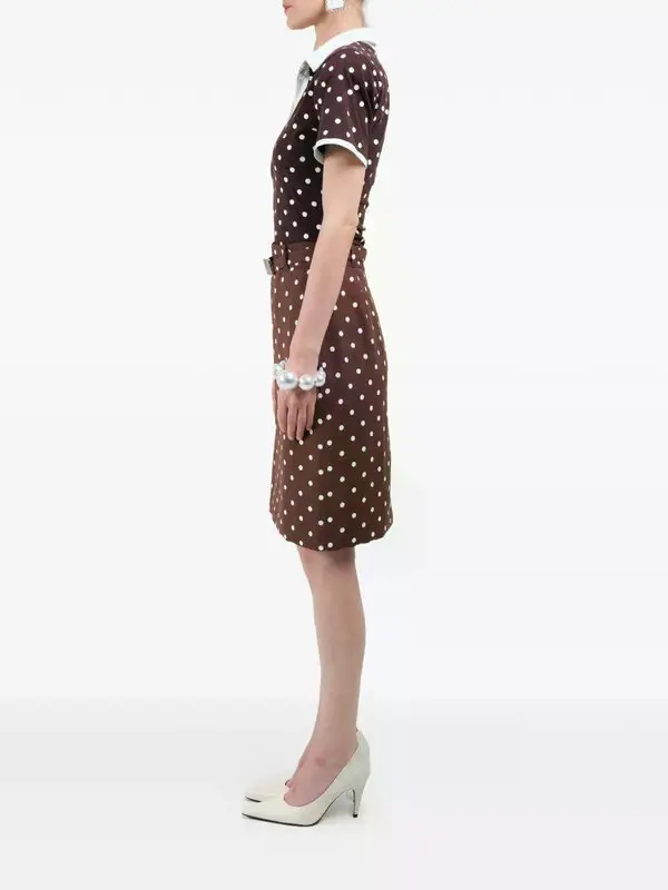 ROWEN ROSE Polka-dot Print Belted Midi Skirt