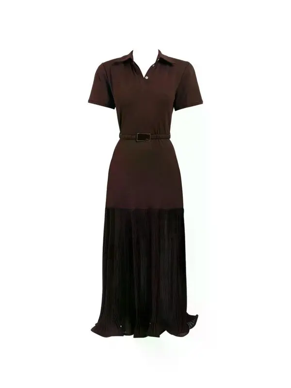 ROWEN ROSE Pleated Maxi Polo Dress - Brown