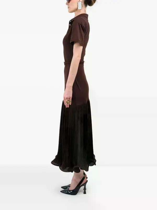 ROWEN ROSE Pleated Maxi Polo Dress - Brown