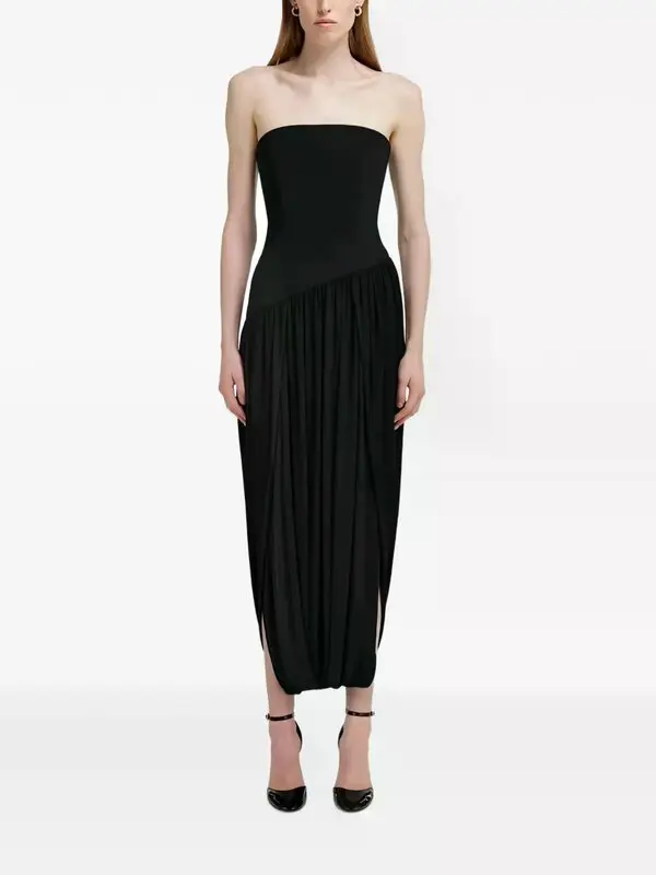 FERRAGAMO Bustier Dress With Asymmetrical Pleated Skirt And Side Slit - Black