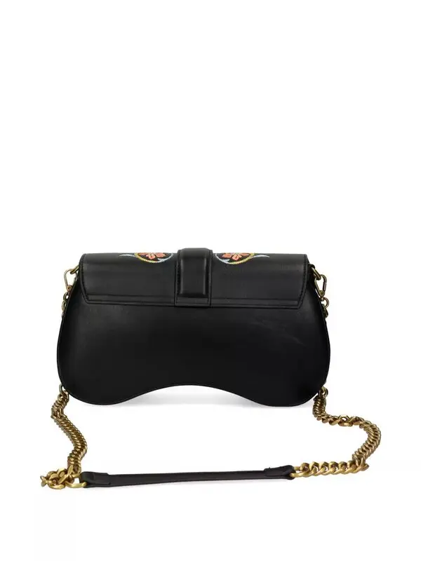 Just Cavalli Floral-embroidered Bag With Snake Detail - Black