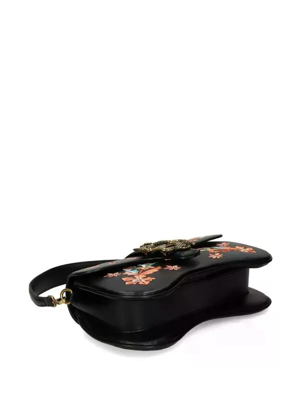 Just Cavalli Floral-embroidered Bag With Snake Detail - Black