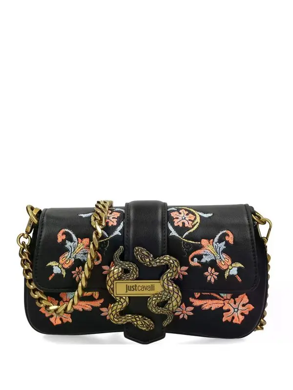 Just Cavalli Floral Print Snake-detail Shoulder Bag
